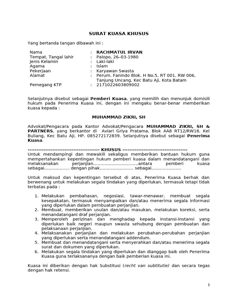 SURAT KUASA Retainer | PDF