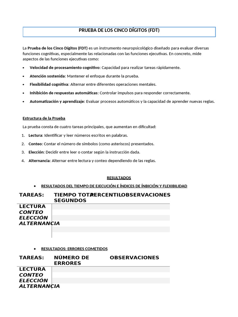 Pantilla de La Prueba de Los Cinco Dígitos | PDF | Aprendizaje ...