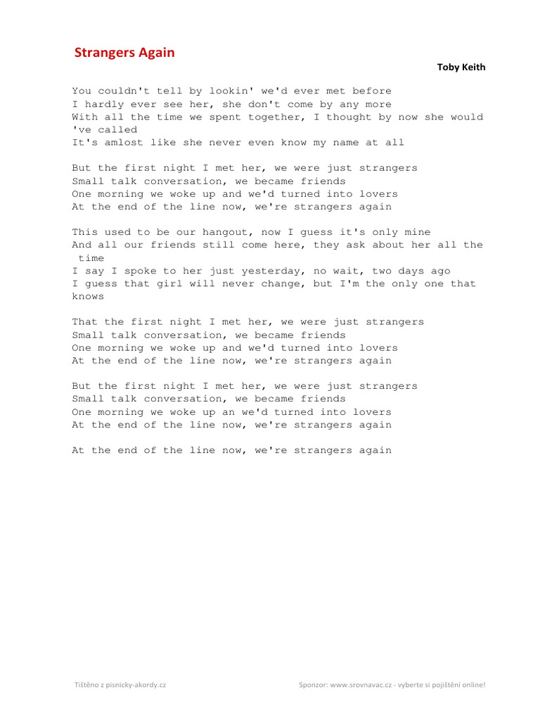 Toby Keith's "Strangers Again" Lyrics | PDF