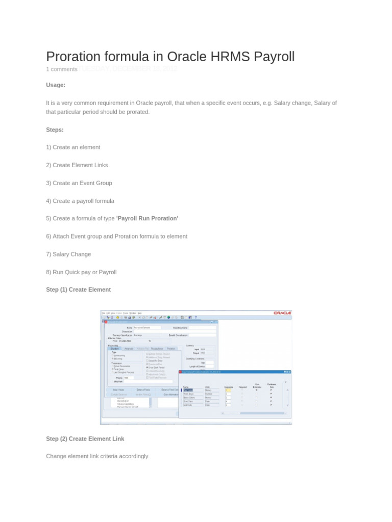 Proration Formula in Oracle HRMS Payroll22 | PDF