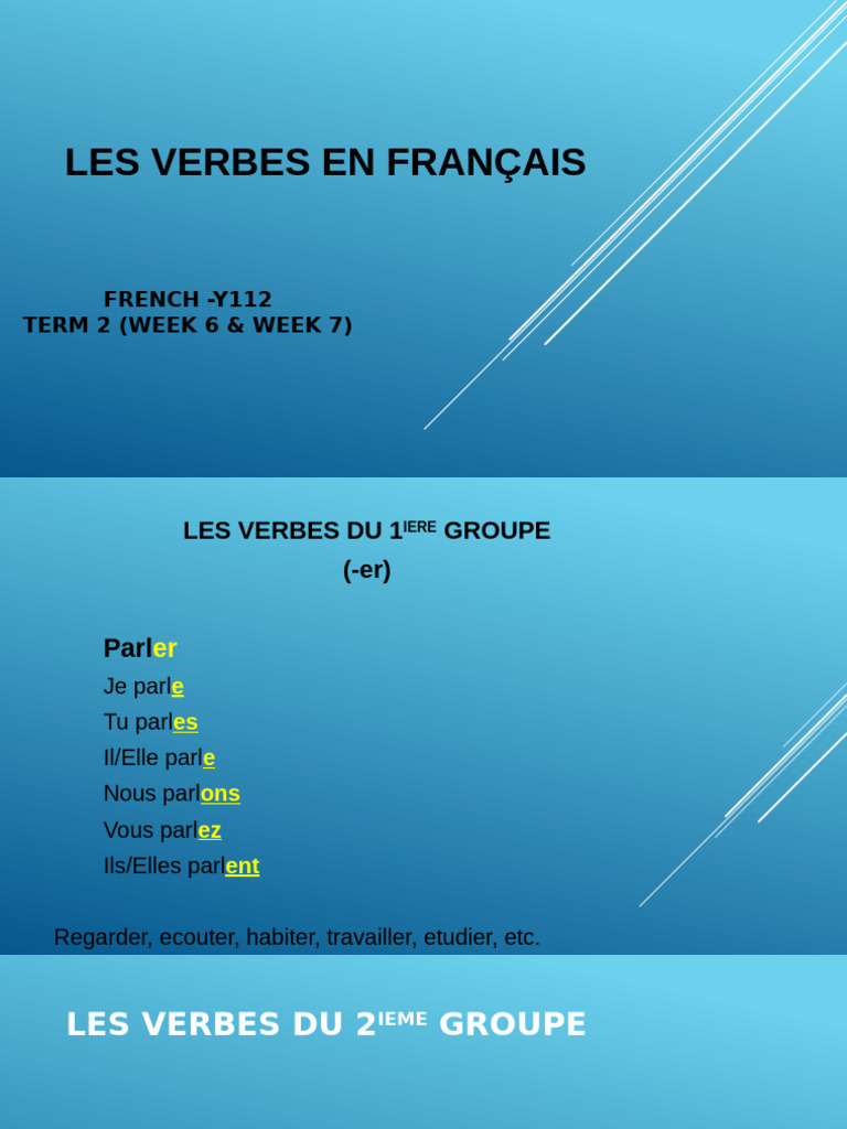 Week 6 & 7 - Les verbes en Francais | PDF | Mécanique du langage ...