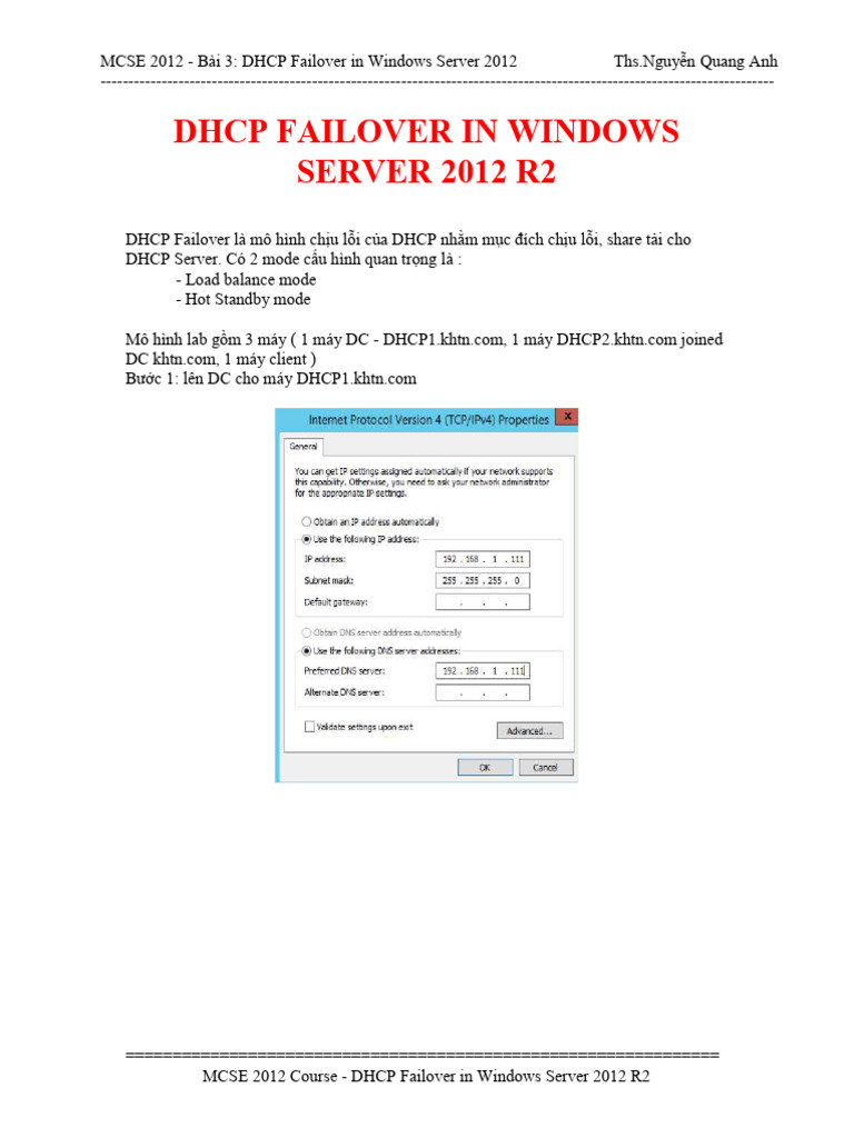 DHCP Failover in Windows Server 2012 | PDF