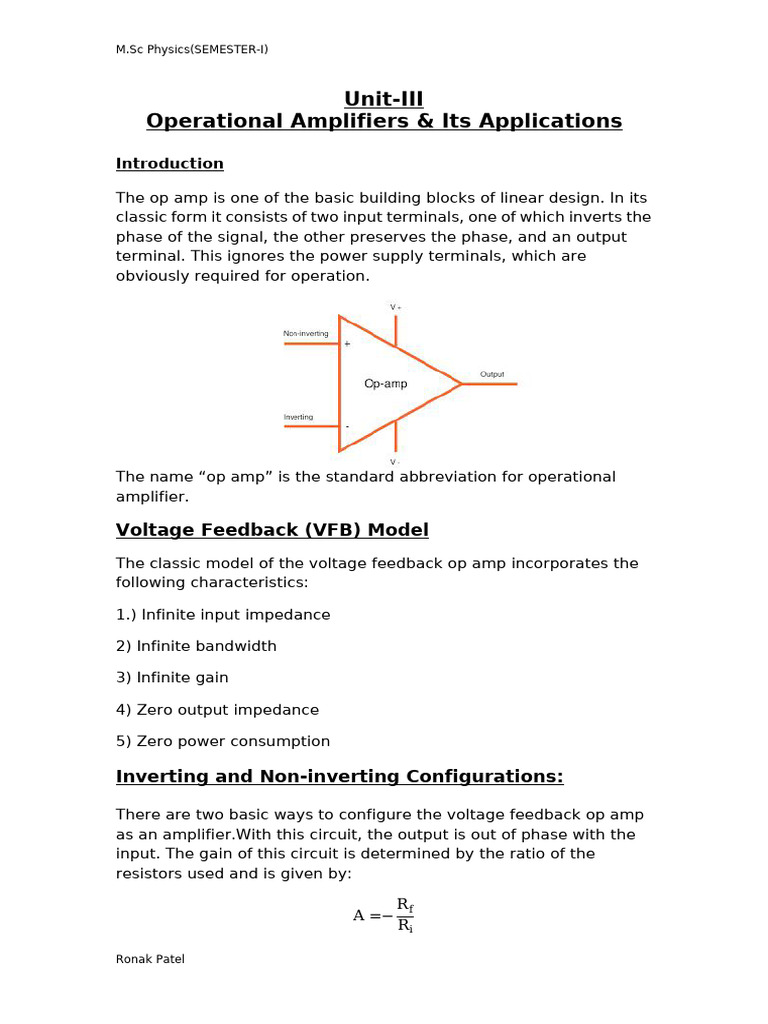EMT Electronics-I Unit-IV | PDF | Operational Amplifier | Amplifier