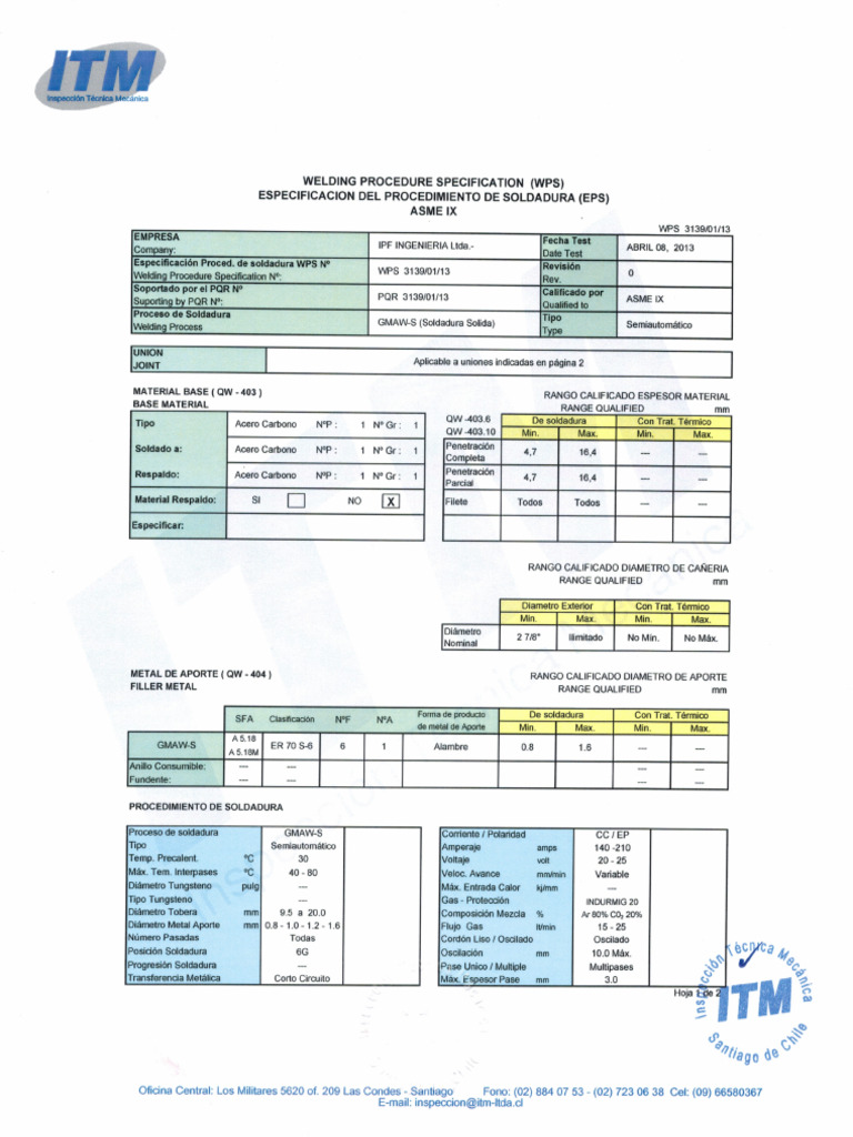 WPS - Asme Ix - Gmaw 2013 | PDF