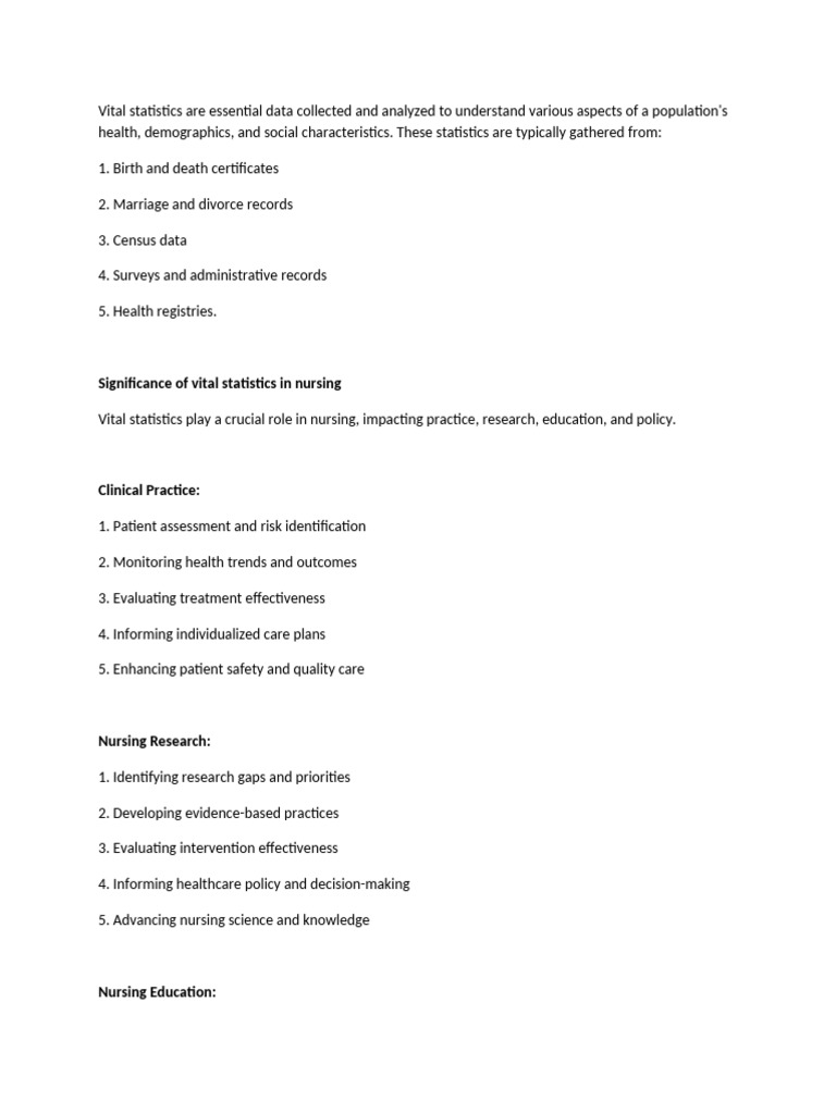 Importance of Vital Statistics in Nursing | PDF | Health Care | Patient ...