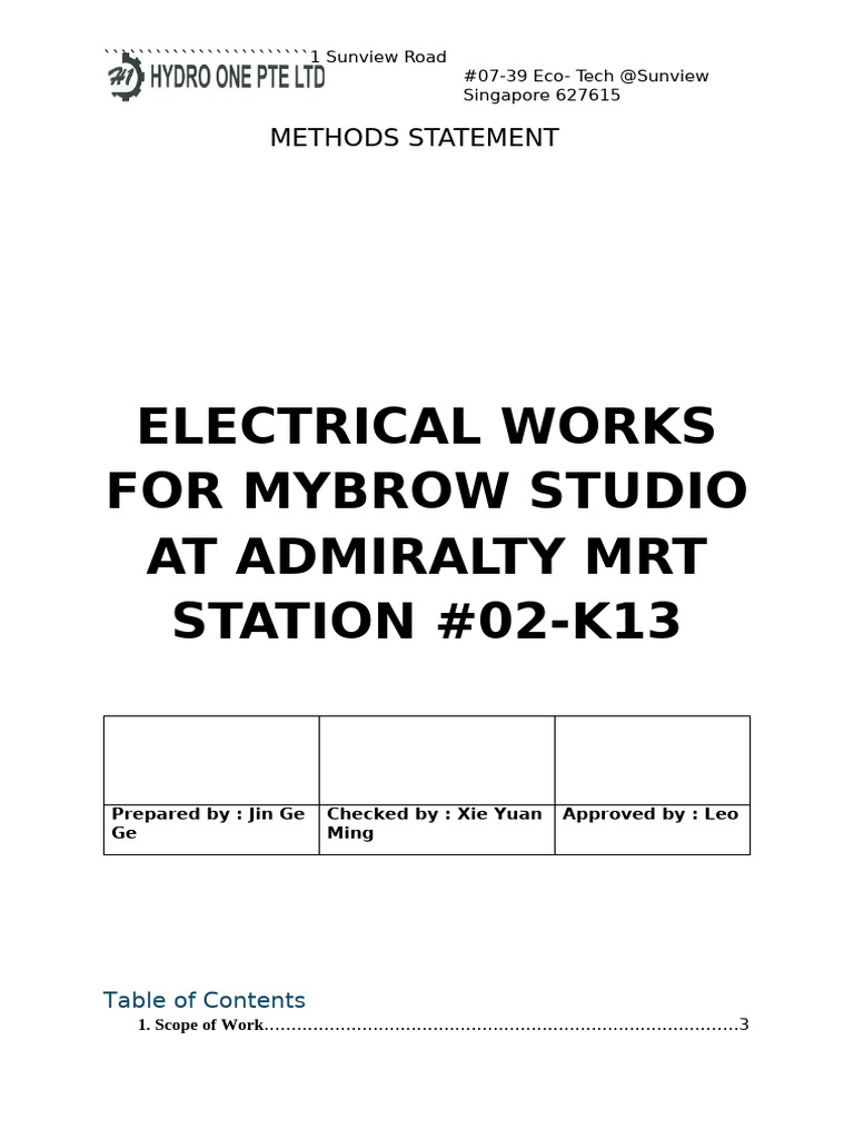 Electrical Works Method Statement | PDF | Electrical Wiring | Safety