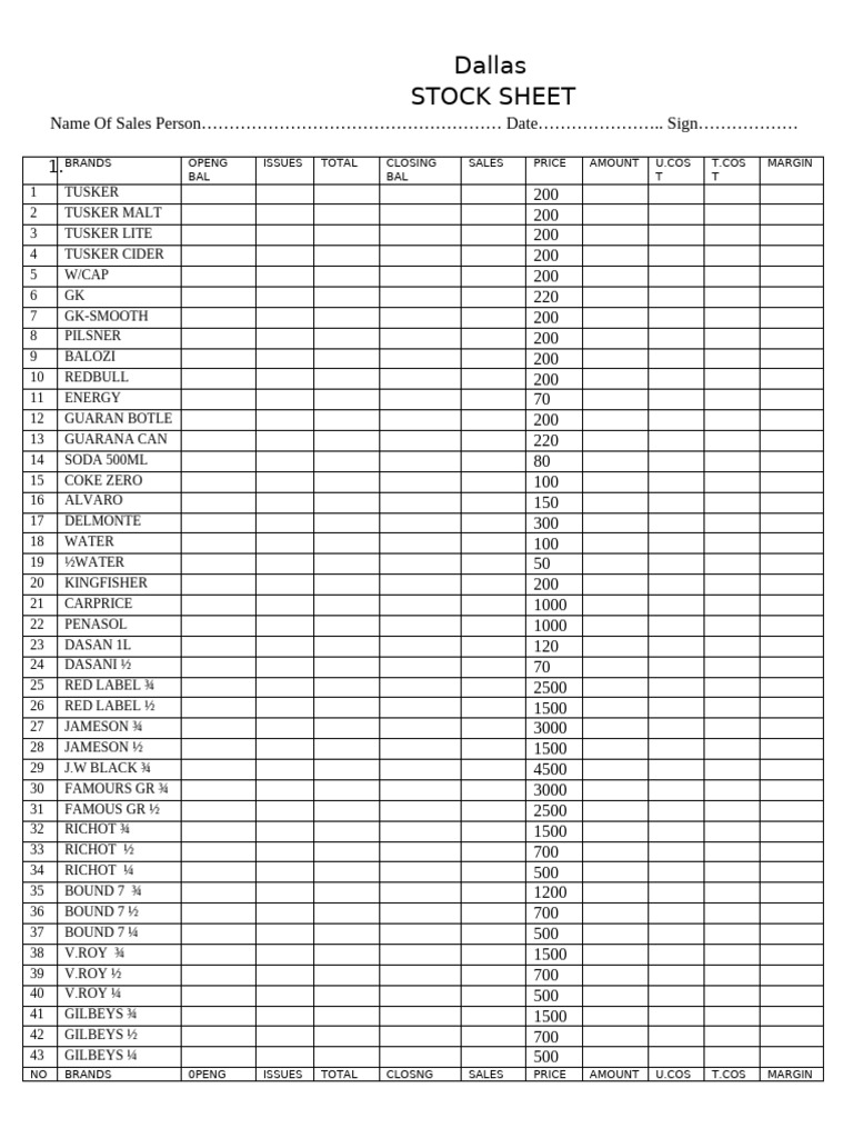 Dallas Bar Stock Sheet | PDF | Business | Financial Accounting