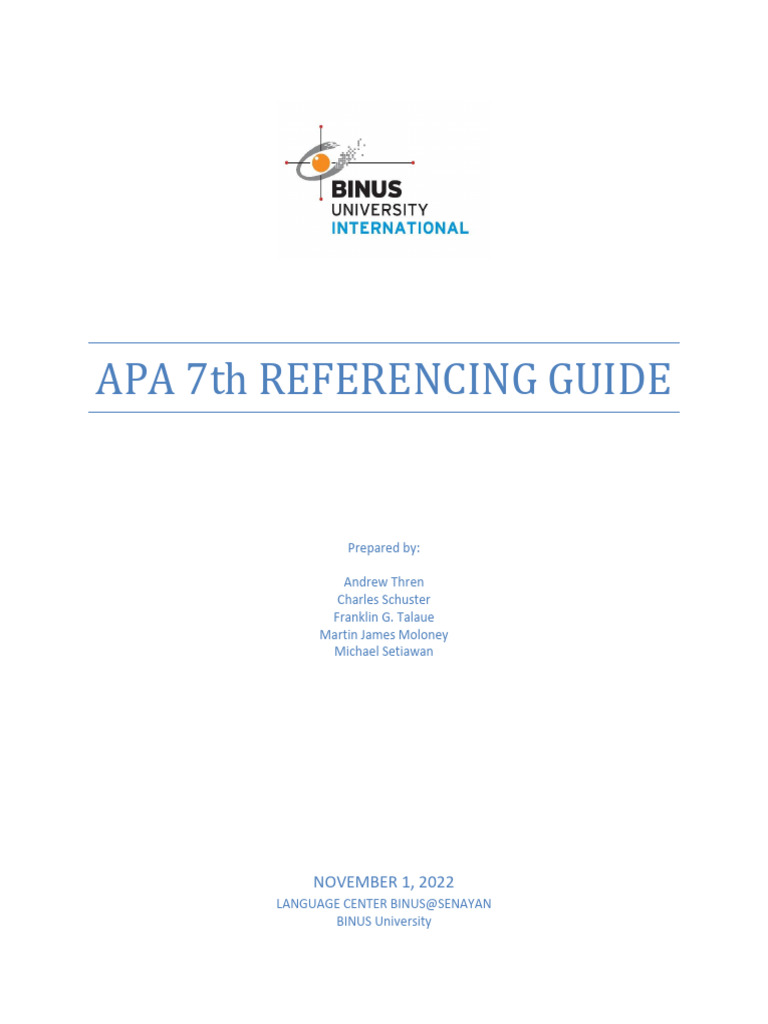 Week 3 - APA 7th Ed. Referencing Style Guide BINUS-2 | PDF | Citation ...