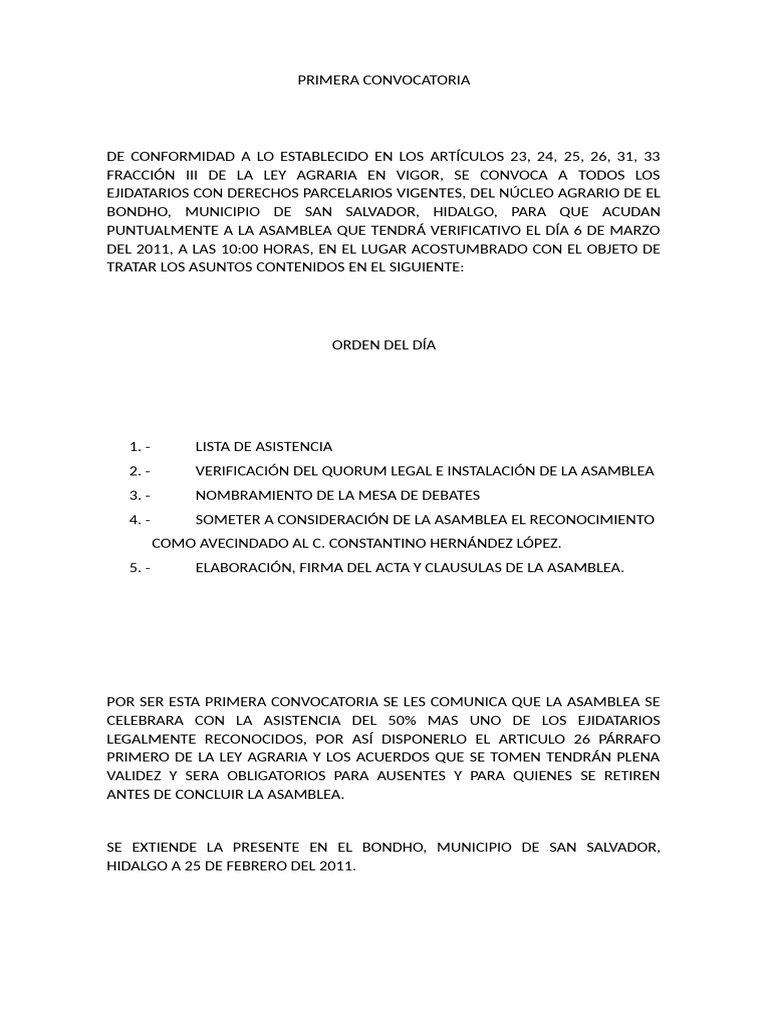 Convocatoria Y Reconocimiento De Avecindado Pdf Gobierno 8379