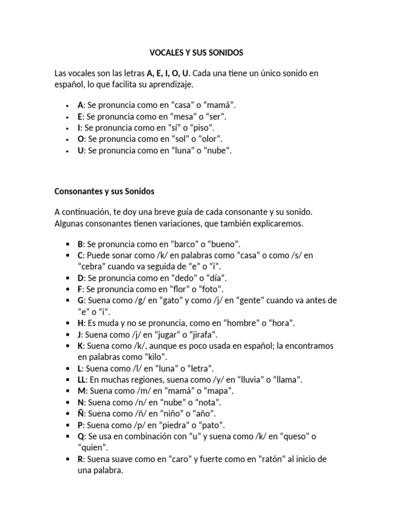 Sonidos de Vocales y Consonantes | PDF