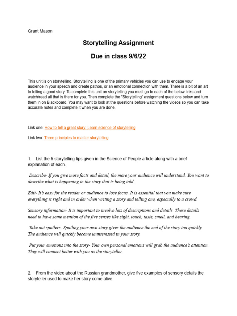 Storytelling Assignment | PDF | Storytelling