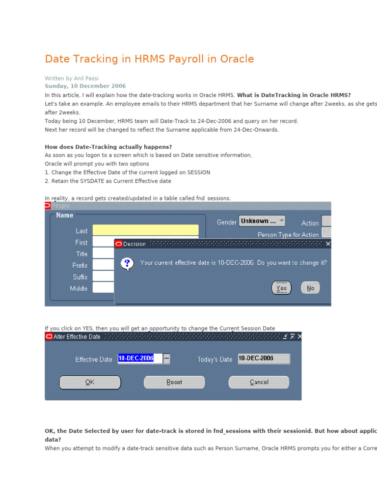 Date Tracking in Oracle HRMS Payroll | PDF | Information Technology ...