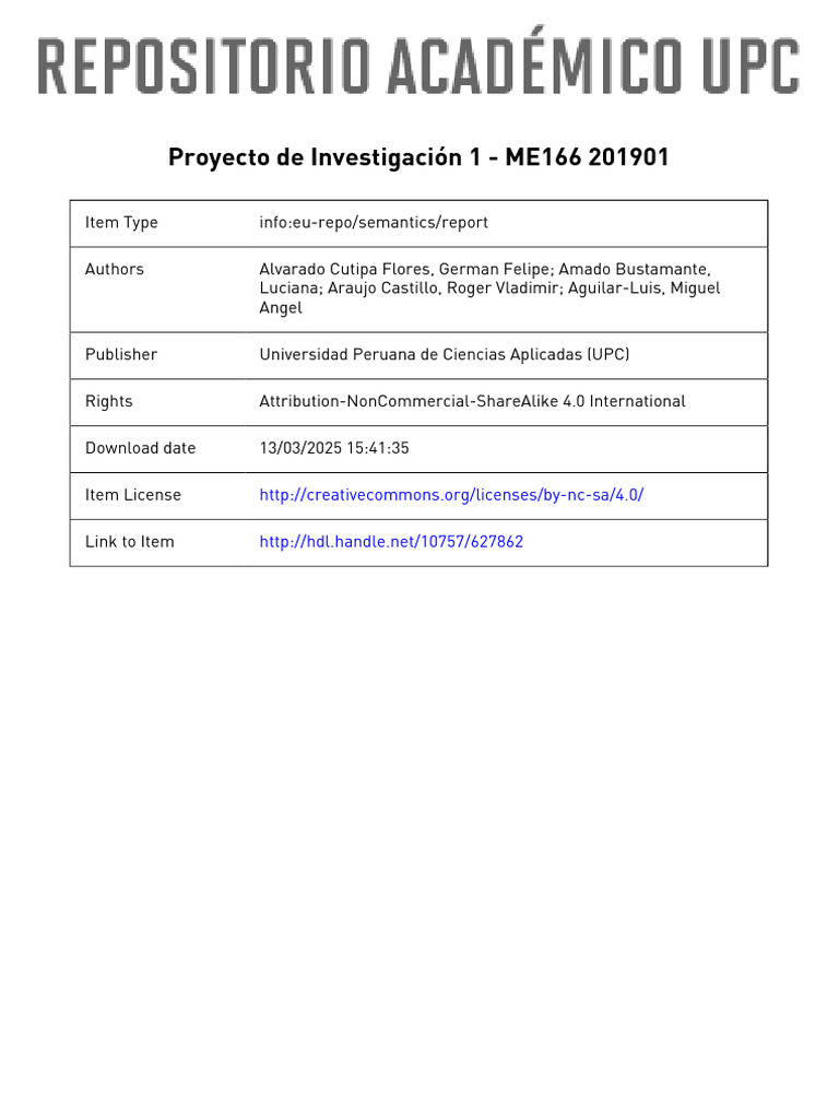 Proyecto de Investigación 1 - ME166 201901 | PDF | Diseño | Evaluación