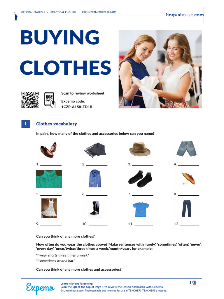 Buying Clothes American English Student | PDF | Clothing