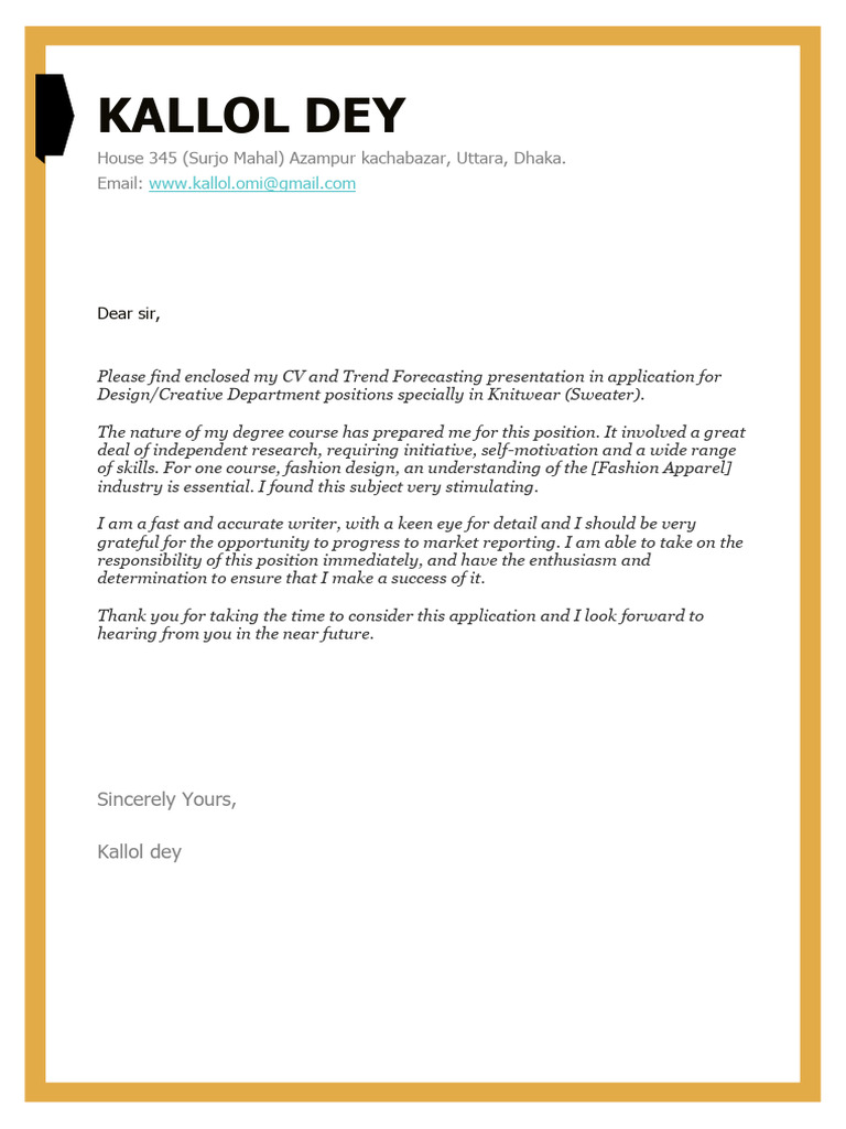 Kallol Dey - Cover Letter | PDF
