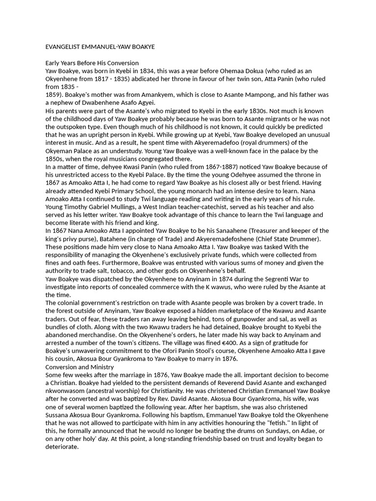 Emmanuel Yaw Boakye Life Story | PDF