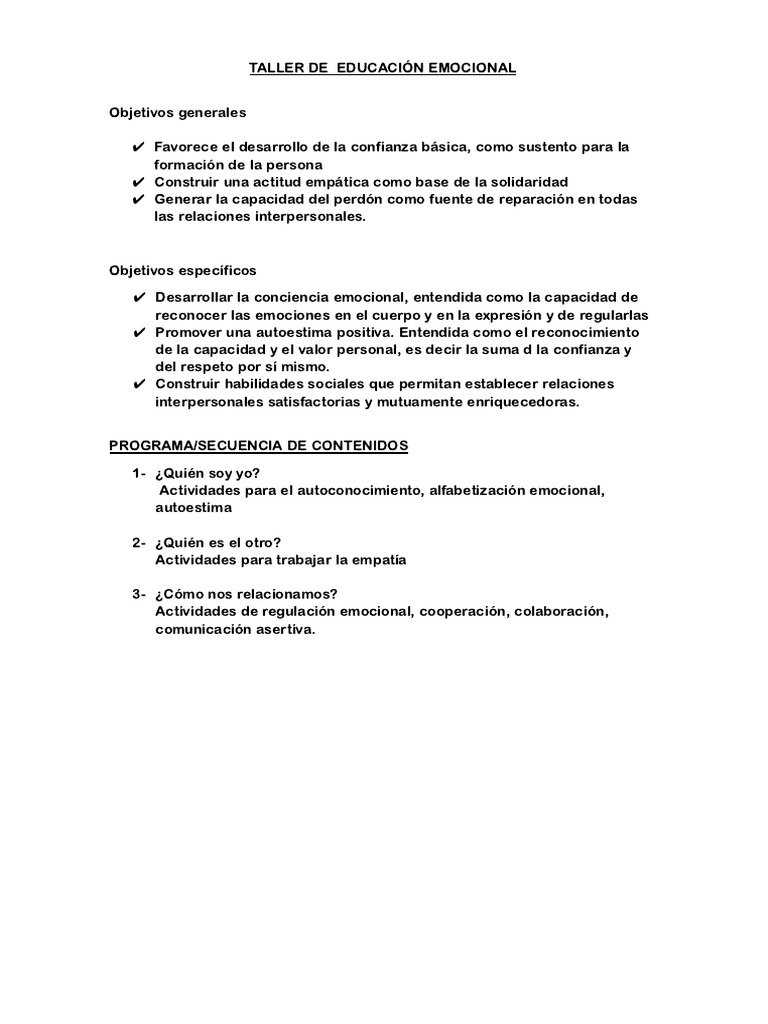 Programa Del Taller de Educaci-N Emocional | PDF