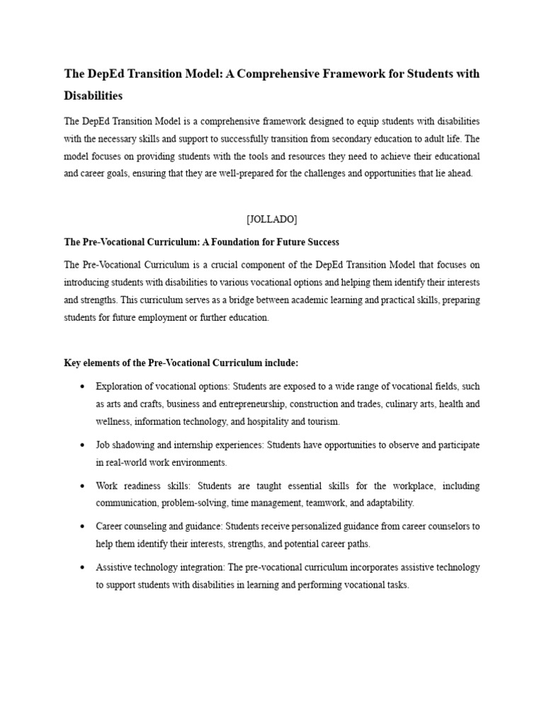 The DepEd Transition Model | PDF | Vocational Education | Entrepreneurship