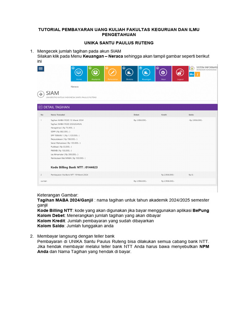 Tutorial Pembayaran Uang Kuliah Bank NTT | PDF