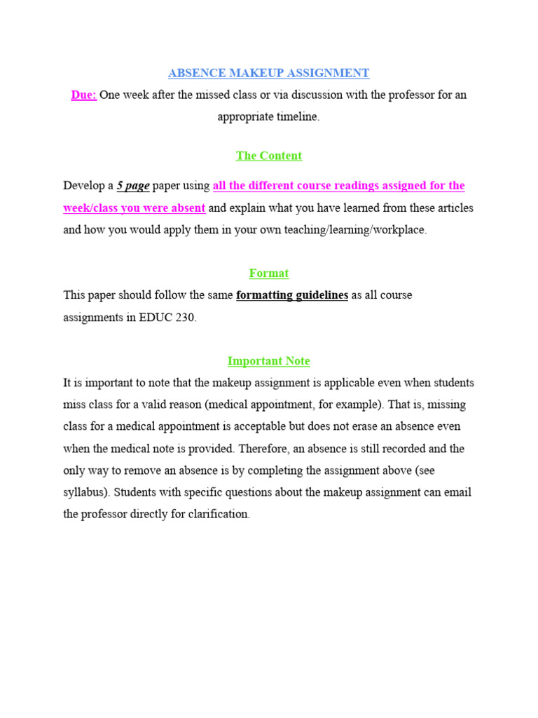 Absence Makeup Assignment | PDF