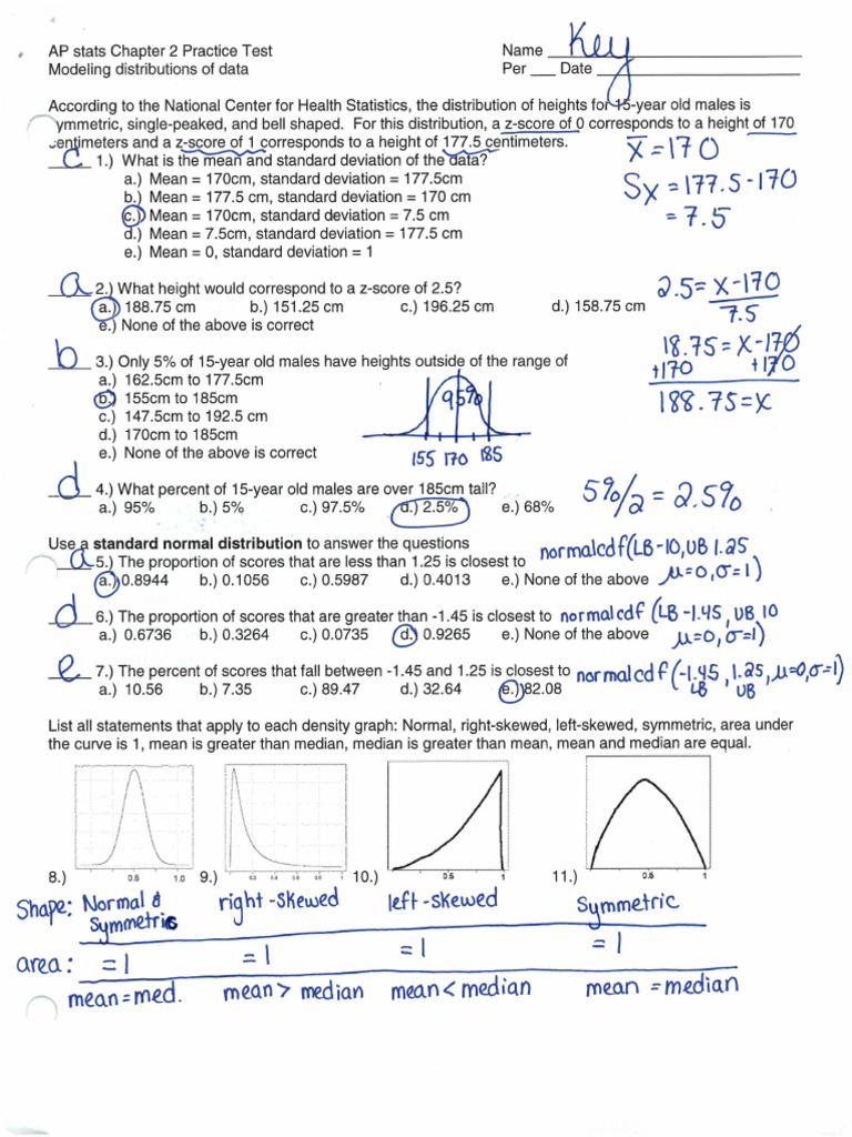 AP Stats Chapter 2 Practice Test Key 22-23 | PDF