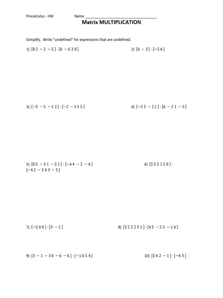 Matrix Multiplication Homework Exercises | PDF