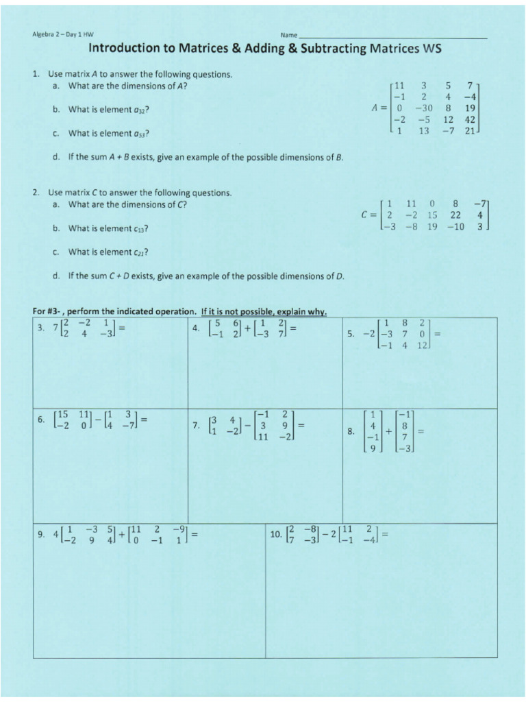 08.05 HW Introduction To Matrices & Basic Ops | PDF