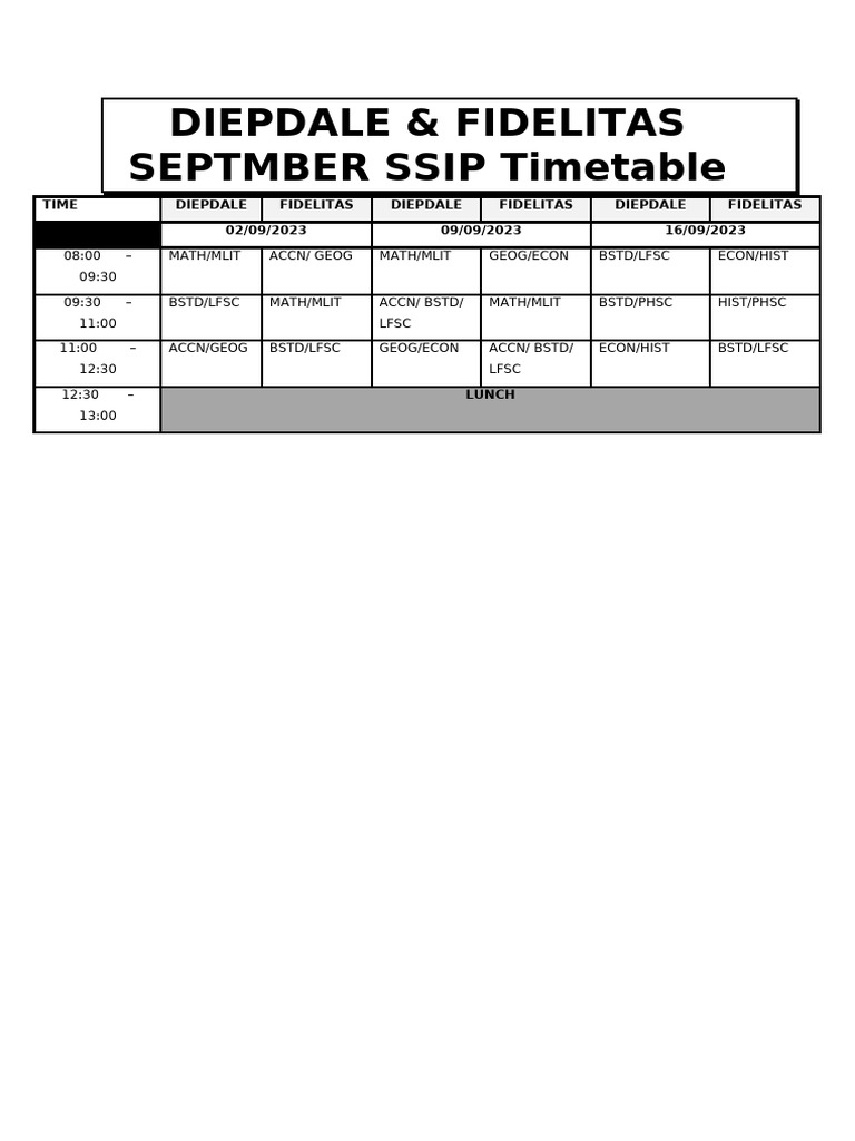 SSIP September Timetable | PDF