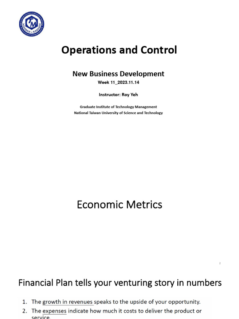 Week 11 - Operations and Control - v1 - 20231114 (Handout) | PDF | Revenue | Expense