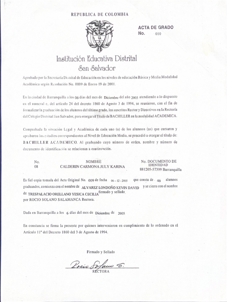 Acta de Diploma de Bachi | PDF