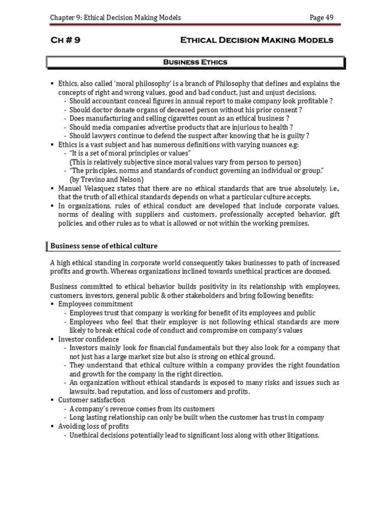 Chapter 9 Ethical Decision Making Models | PDF | Business Ethics ...