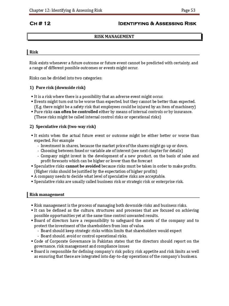 Chapter 12 Identifying & Assessing Risk | PDF | Risk | Risk Management