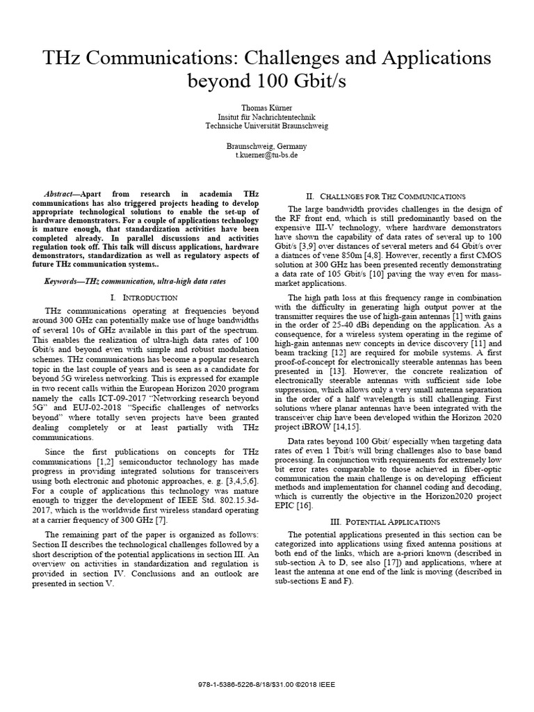 THz Communications: Challenges & Applications | PDF | Radio Spectrum ...