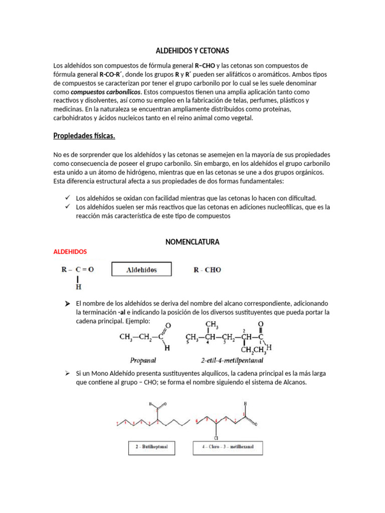 Propiedades y Nomenclatura de Aldehídos y Cetonas | PDF | Cetona | Aldehído