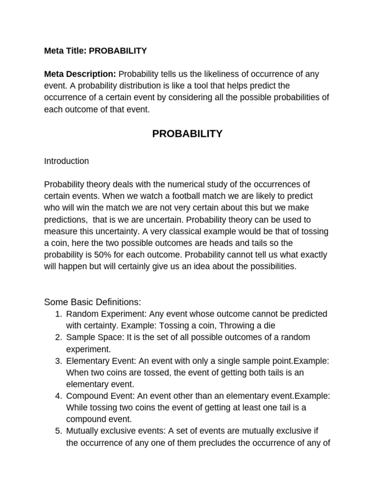 Meta Title - PROBABILITY | PDF | Variance | Random Variable