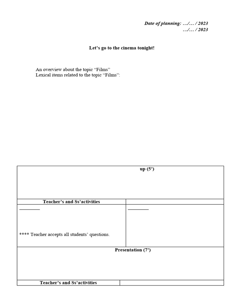 Grade 7 Film Lesson Plan | PDF | Vocabulary | Question