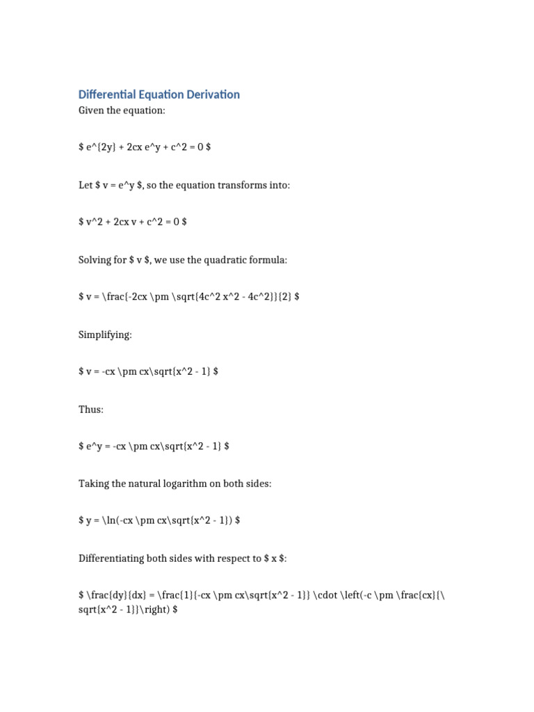 Differential Equation Derivation (1) | PDF
