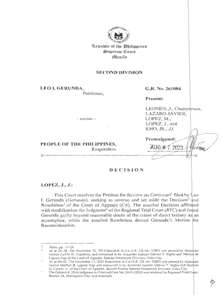 GERUNDA v PEOPLE -CAN BE CONVICTED AS ACCOMPLICE EVEN IF CAHERGED AS ...