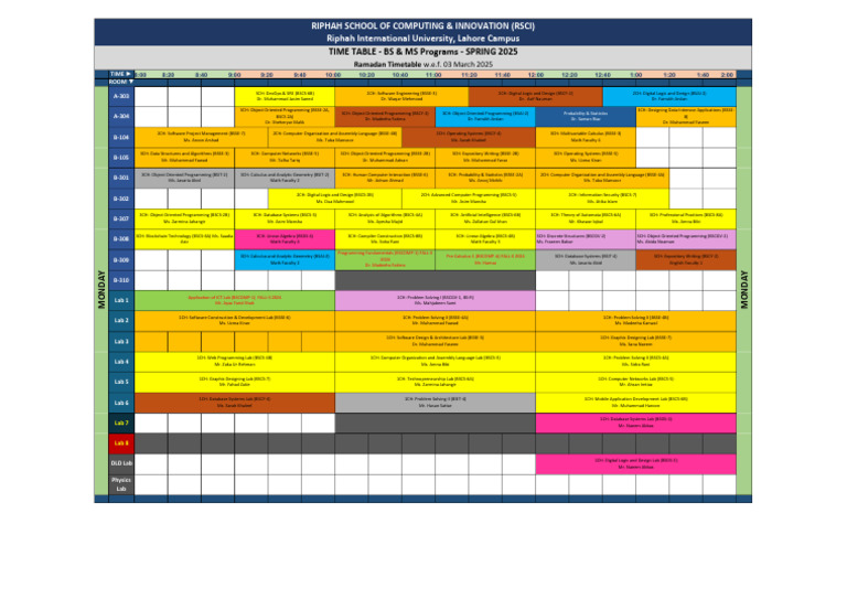 RSCI - Ramadan Timetable - Spring 2025 (Monday 03 March) | PDF | Mathematics | Computing