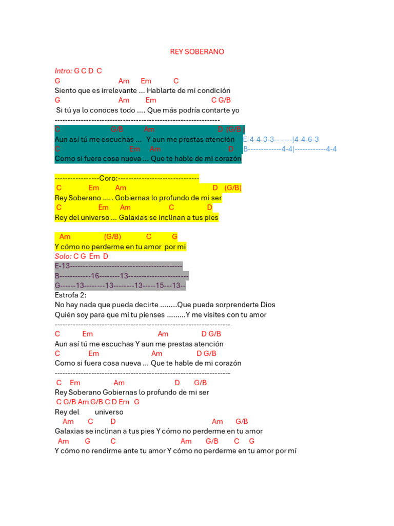 Rey Soberano: Letra y Acordes | PDF