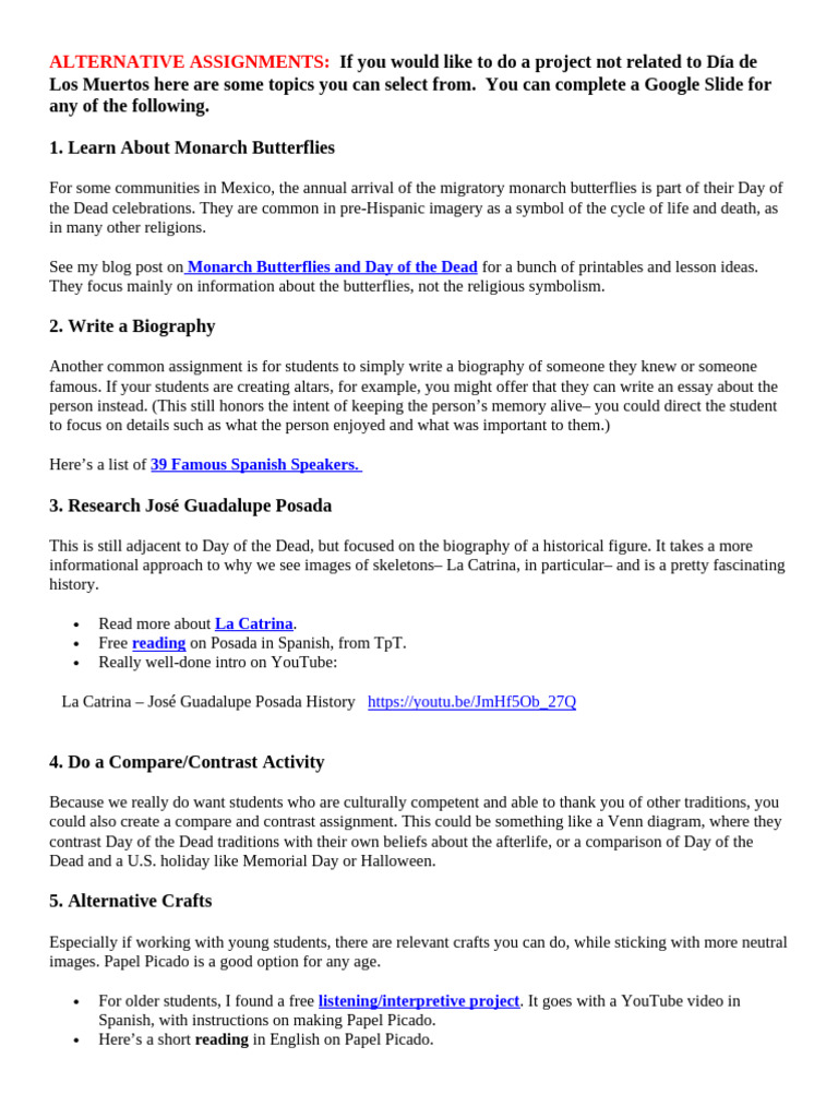 ALTERNATIVE ASSIGNMENTS For Day of The Dead | PDF