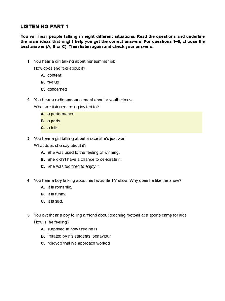 Listening Test for Beginners: Part 1 | PDF