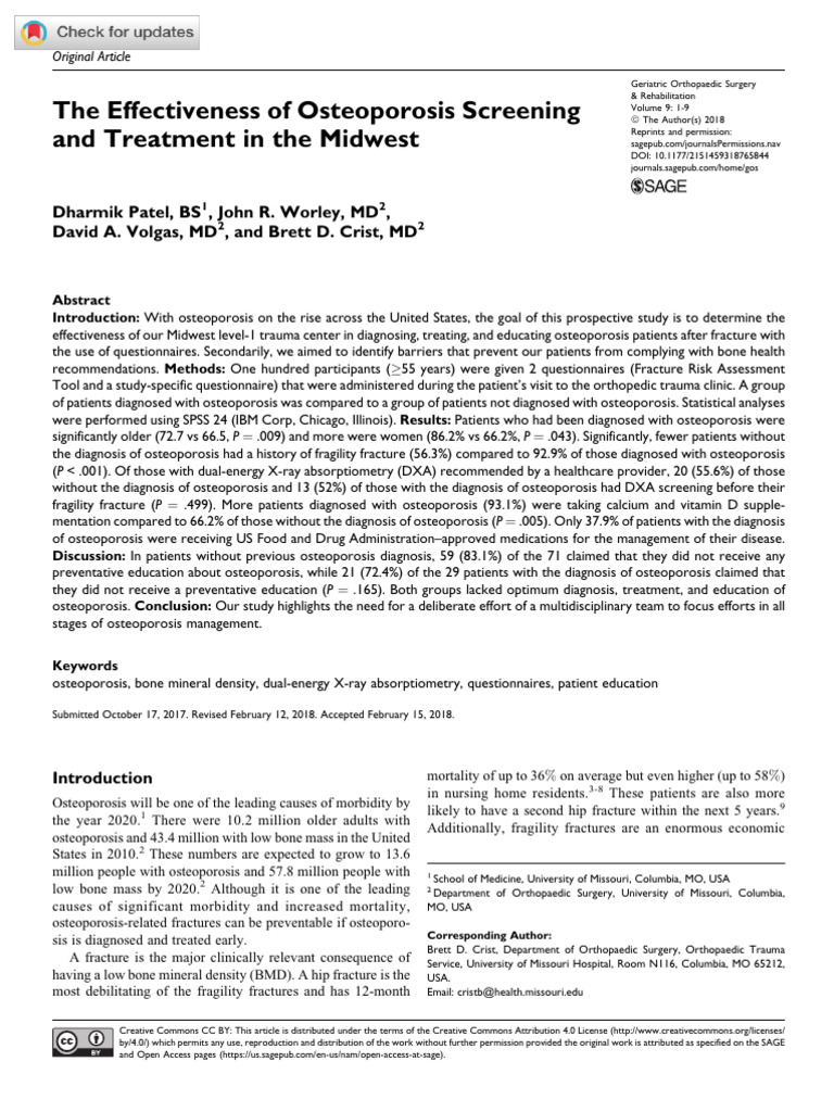 The Effectiveness of Osteoporosis Screening and TR | PDF | Osteoporosis ...