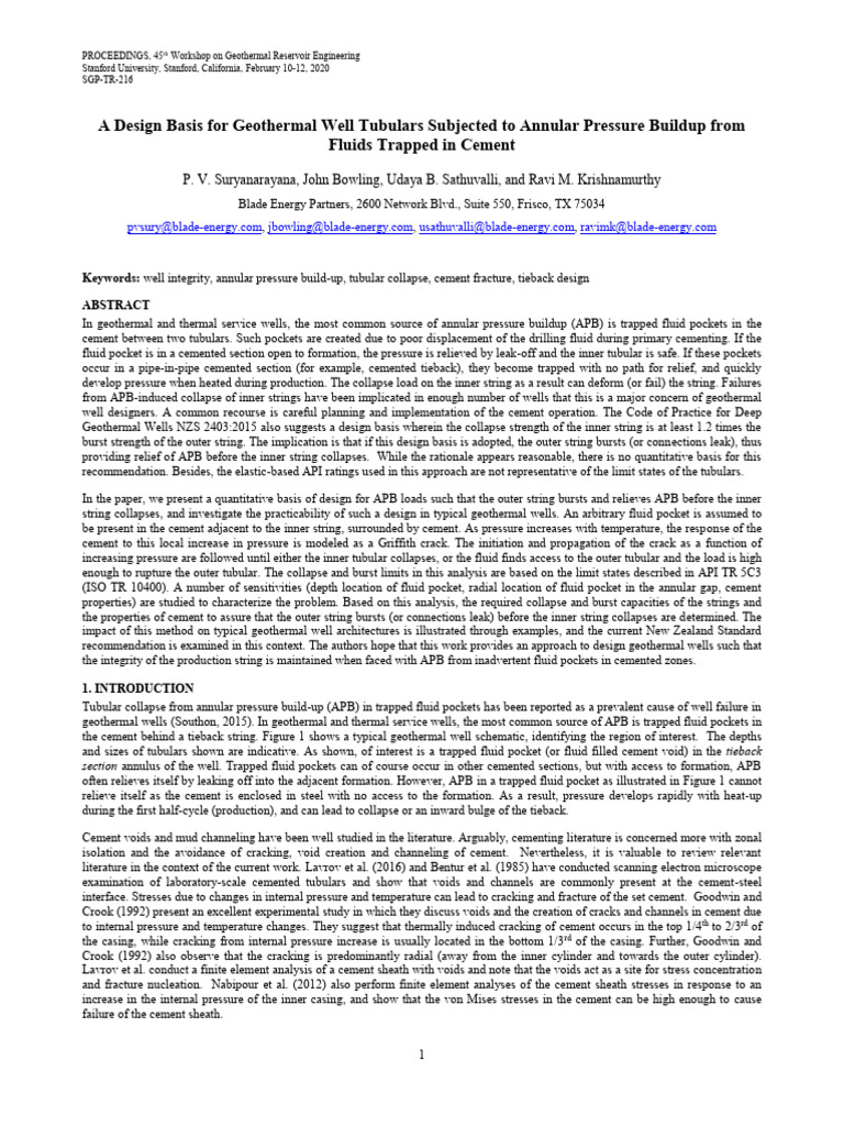 Geothermal Well Design for Annular Pressure | PDF | Casing (Borehole ...