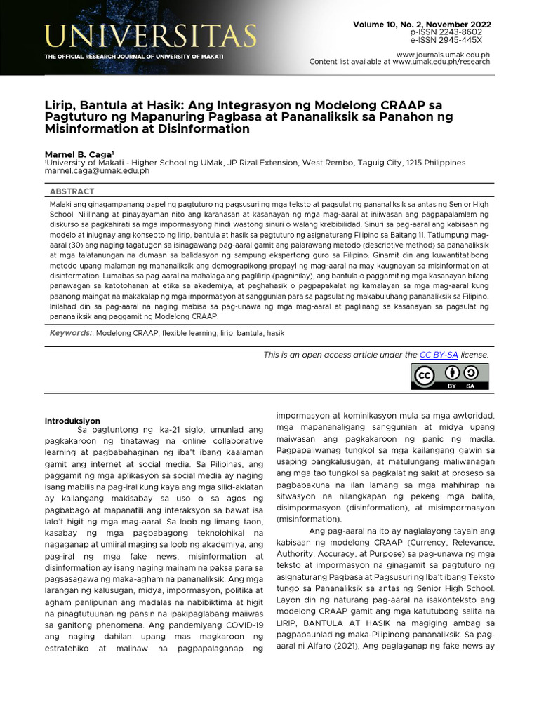 Universitas-10-2 - Lirip, Bantula at Hasik Ang Integrasyon NG Modelong ...