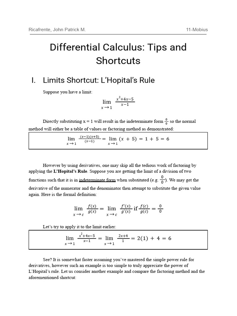 Differential Calculus - Tips and Shortcuts | PDF | Function ...