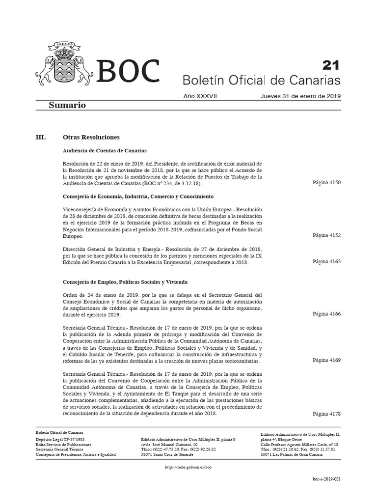 Boc S 2019 021 | PDF | Islas Canarias | Gobierno