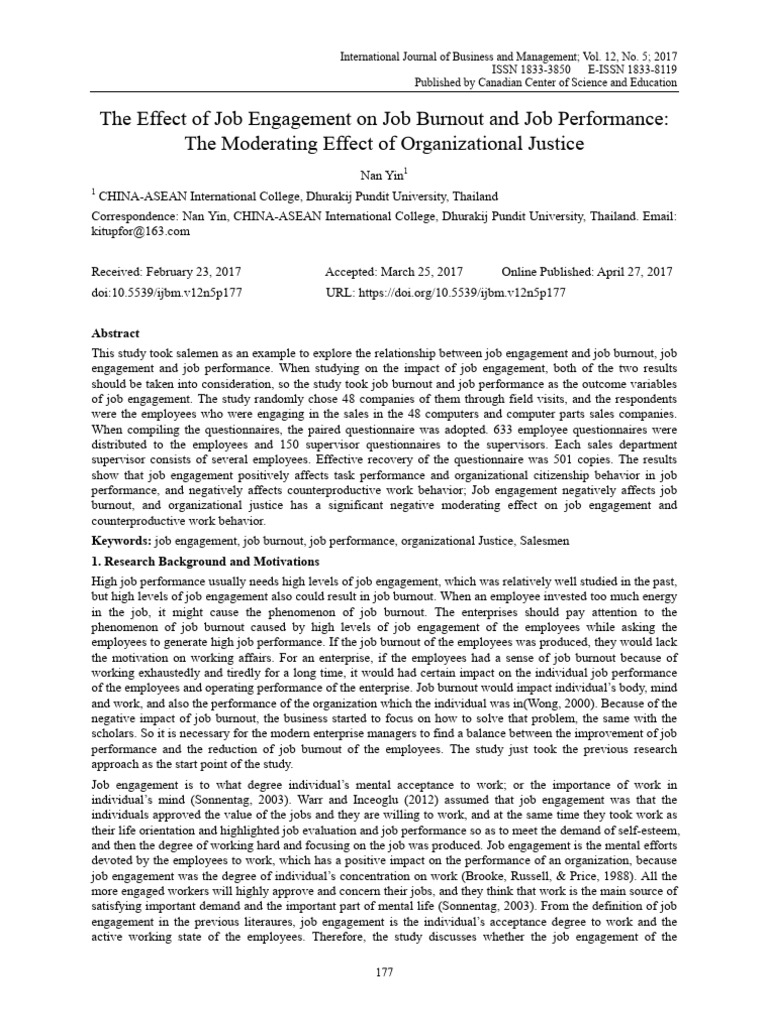 The Effect of Job Engagement On Job Burnout and Jo | PDF | Occupational ...
