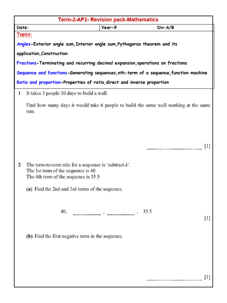 Year 9-Term-2-AP2-revision Pack-Maths | PDF