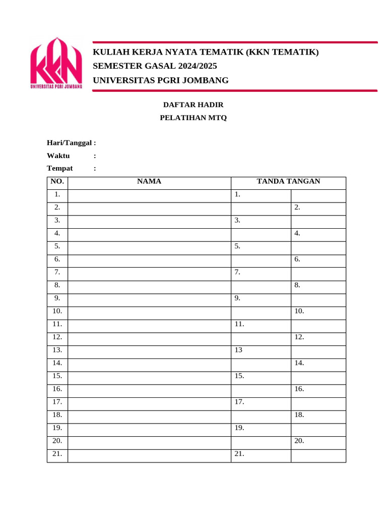 Contoh Format Daftar Hadir | PDF